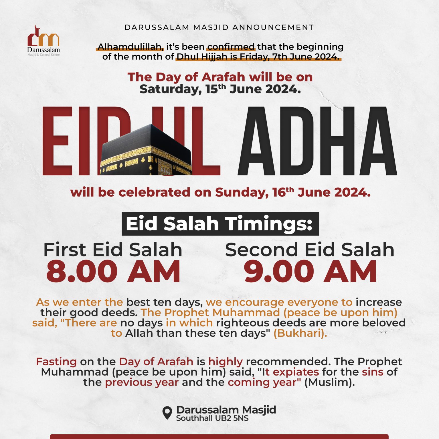 Eid Ul-Adha Prayers 2024 – Darussalam Masjid